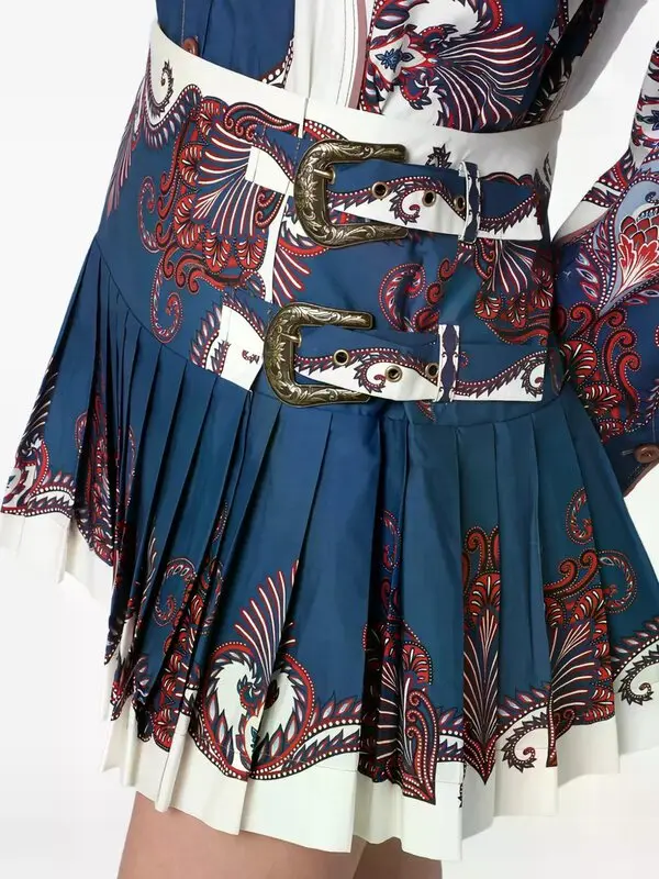 Farm Rio Scarf Print Buckle Mini Skirt - Blue