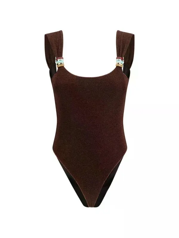 Oseree Metallic Ring One-piece Swimsuit - Brown