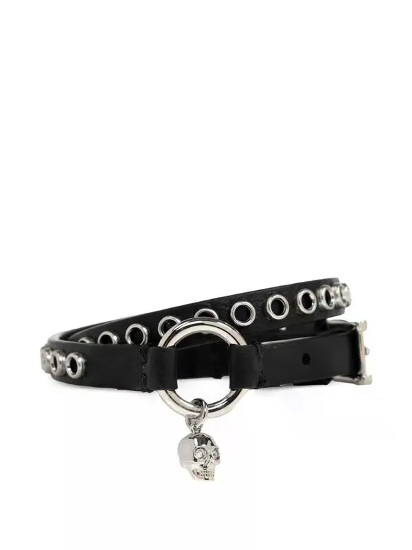 Alexander McQueen Skull-charm Leather Bracelet - Black