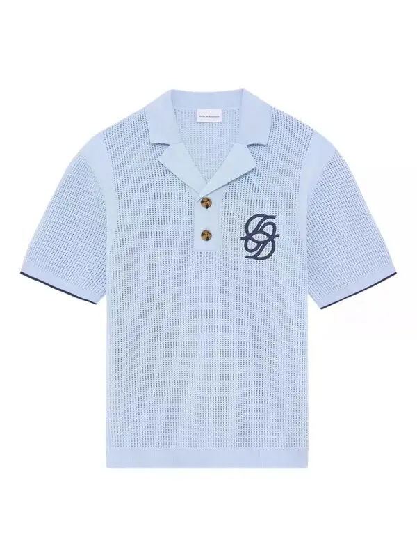 Drole De Monsieur Button Embroidered Polo Shirt - Blue
