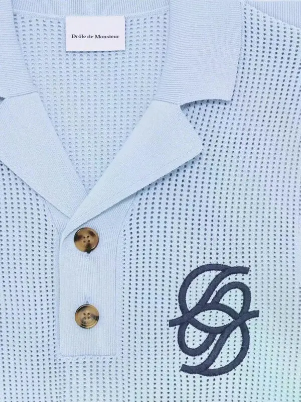 Drole De Monsieur Button Embroidered Polo Shirt - Blue