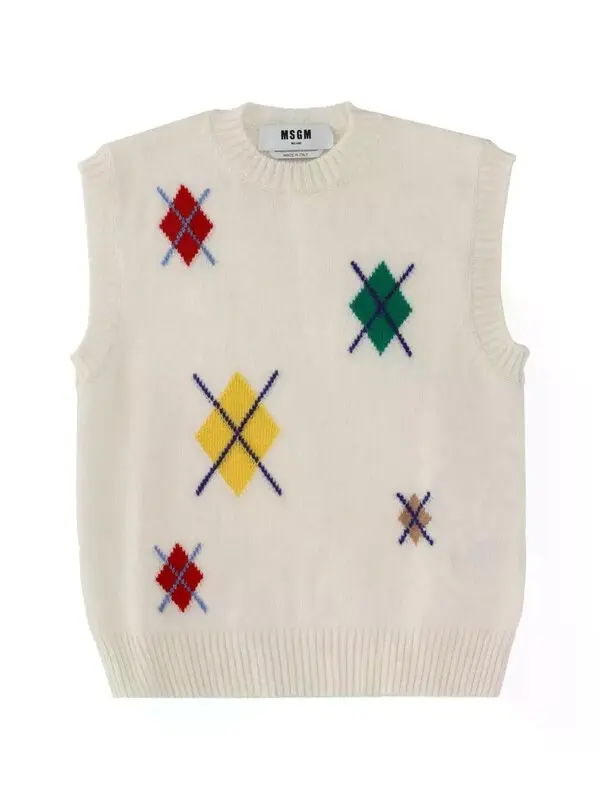 MSGM Argyle Knit Vest - White