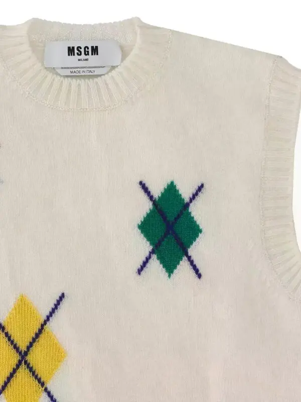 MSGM Argyle Knit Vest - White