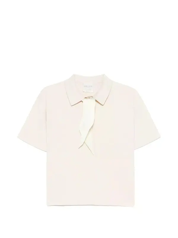 FORTE_FORTE Tie Knit Polo Top - Neutrals