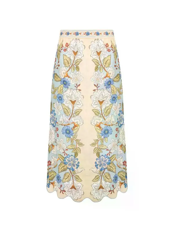 Farm Rio Garden Print Midi Skirt - Blue