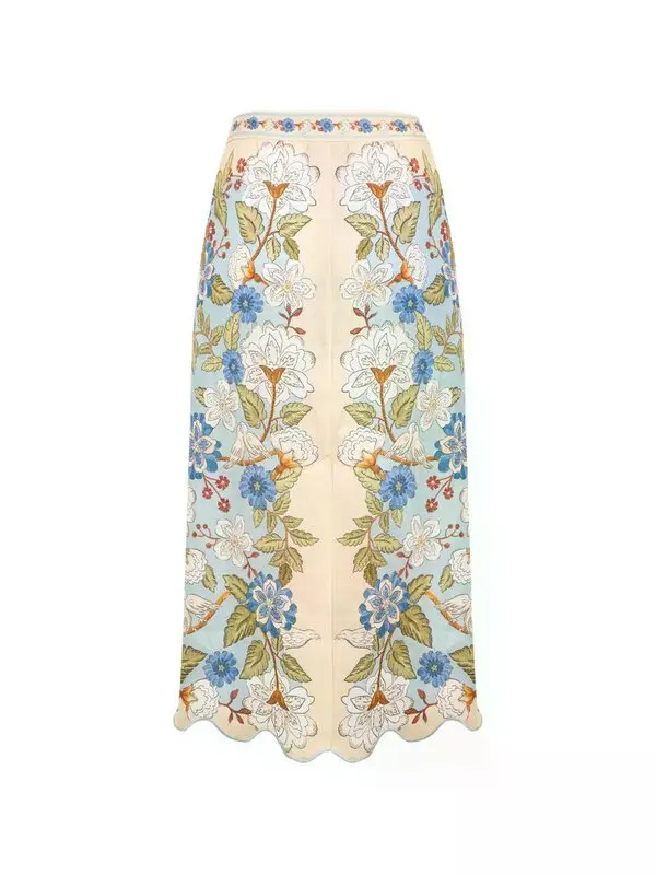 Farm Rio Garden Print Midi Skirt - Blue