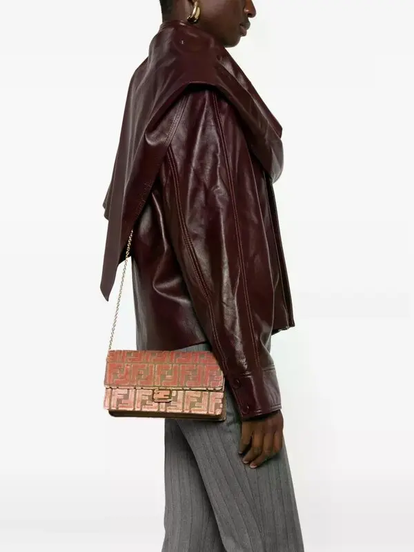 Fendi Baguette Ff-pattern Velvet Clutch