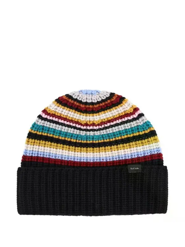 Paul Smith Striped Wool Beanie - Black