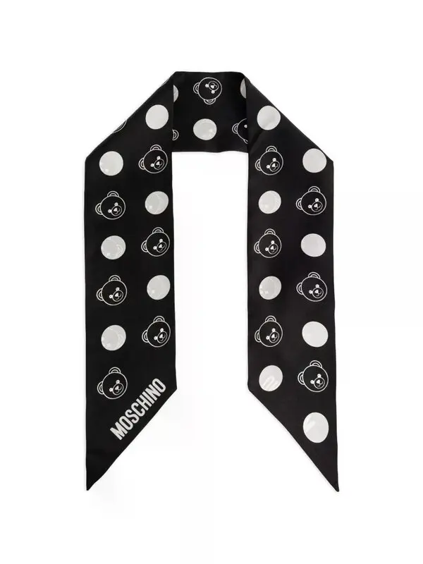 Moschino Bear Polka-dot Silk Scarf - Black