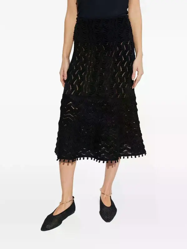 JIL SANDER Crochet Knit Midi Skirt - Black