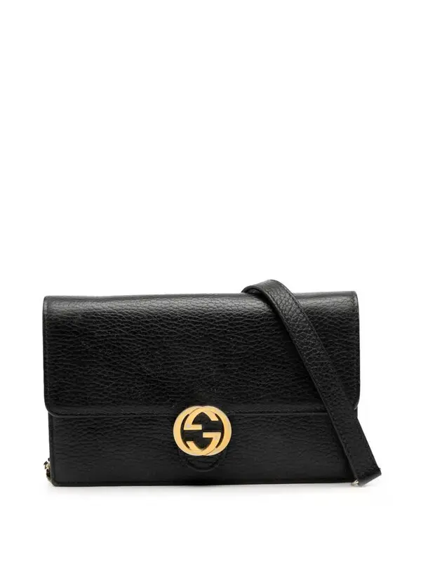 Gucci Leather Interlocking G Wallet On Chain - Black