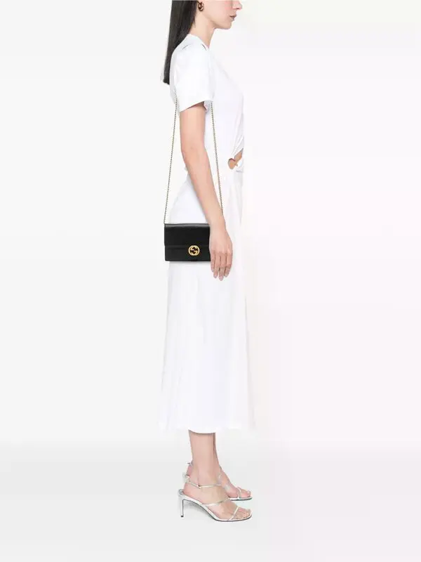 Gucci Leather Interlocking G Wallet On Chain - Black