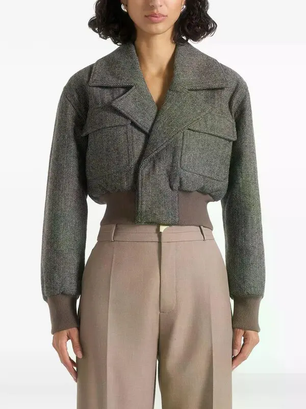 Manière De Voir Cosette Herringbone Bomber Jacket - Grey