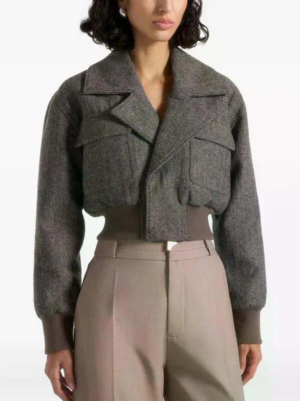 Manière De Voir Cosette Herringbone Bomber Jacket - Grey