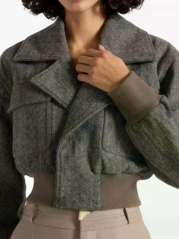 Manière De Voir Cosette Herringbone Bomber Jacket - Grey