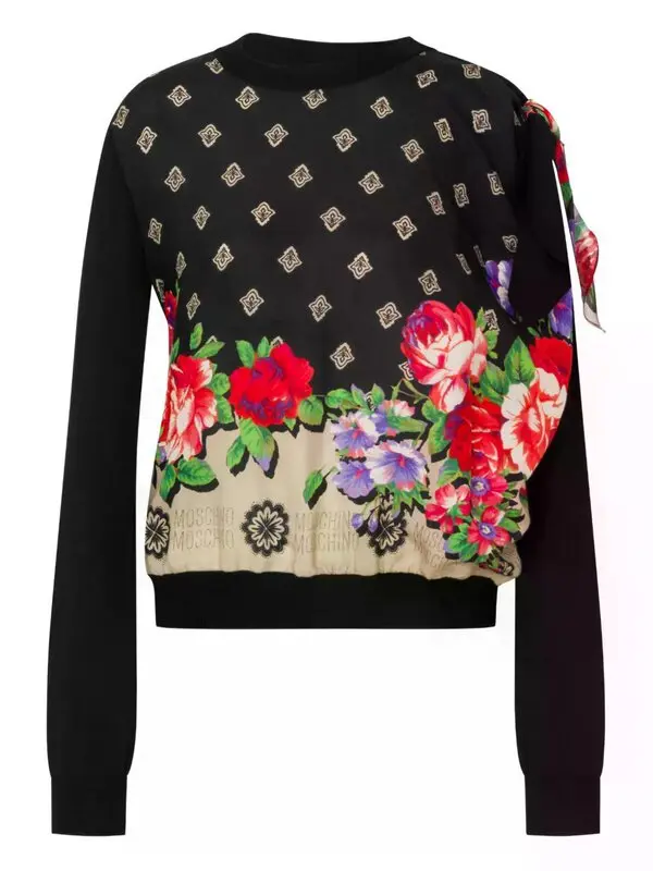 Moschino Floral-pattern Sweater With Bow Detail - Black