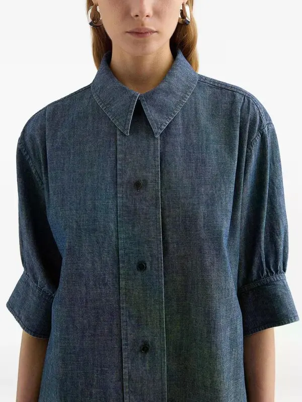 JIL SANDER Gathered-sleeve Chambray Shirt - Blue