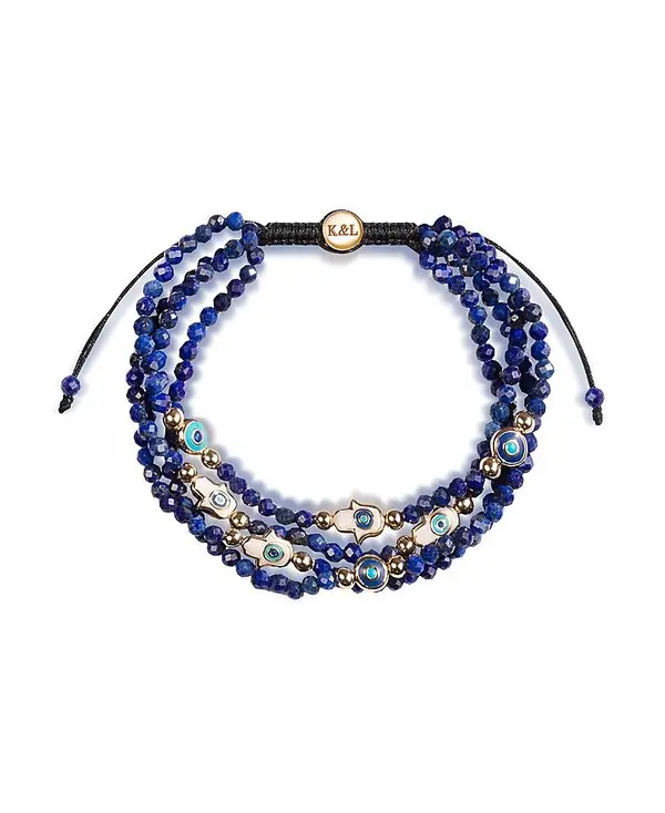 KARMA AND LUCK Lapis Enamel Evil Eye Hamsa Bracelet - Blue/gold