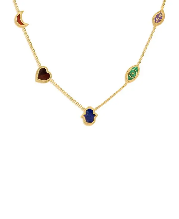 KARMA AND LUCK Multi Symbol Multi Stone Necklace - Multicolor/gold