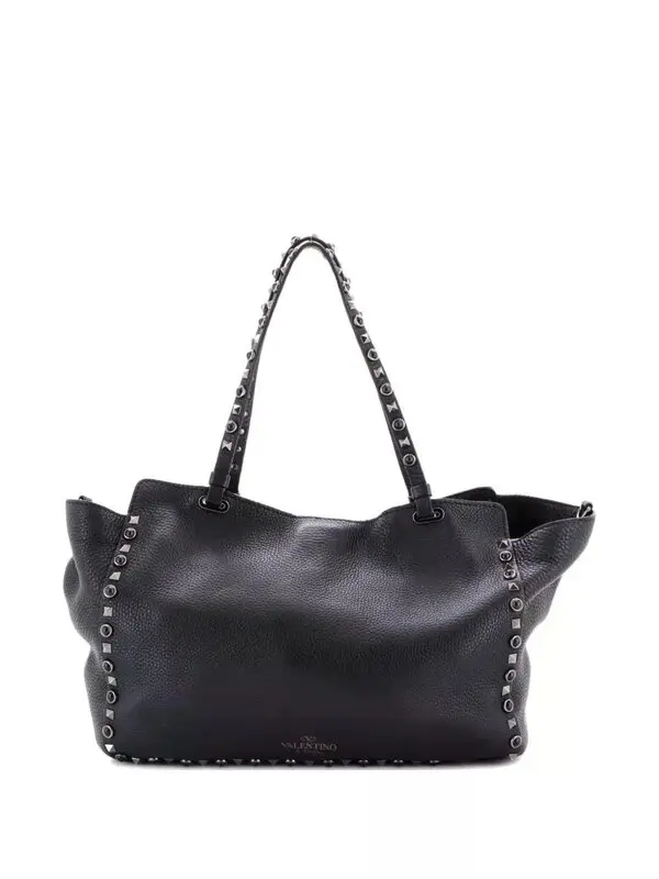 Valentino Garavani Rockstud Pebbled Leather Medium Tote Bag - Black