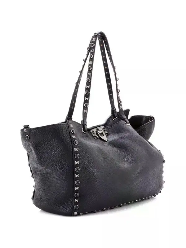 Valentino Garavani Rockstud Pebbled Leather Medium Tote Bag - Black