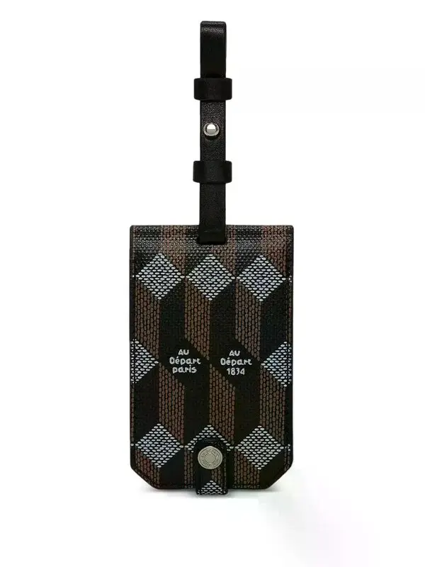 AU DEPART Geometric Print Leather Luggage Tag - Brown