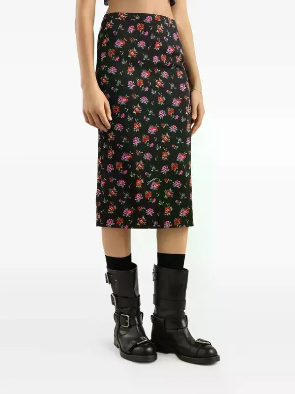 Dolce & Gabbana Floral Print Midi Skirt - Black