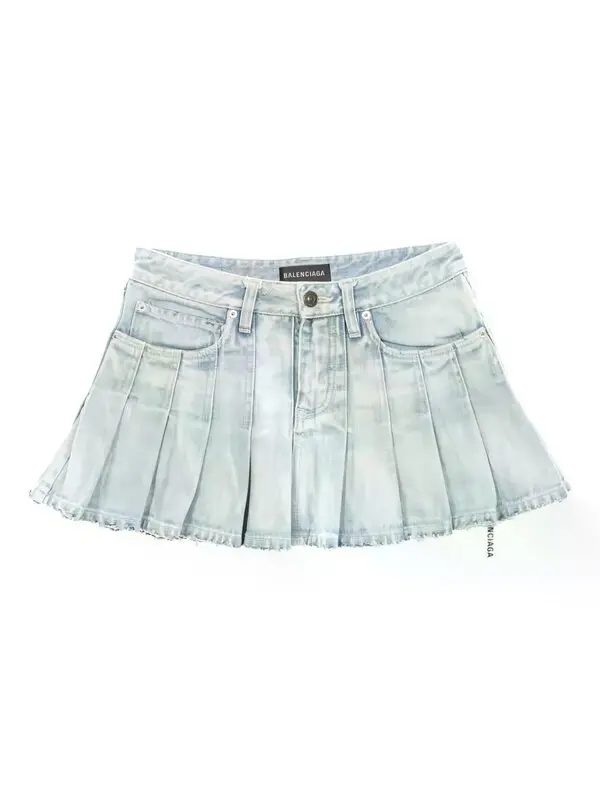 Balenciaga 2010s Pleated Denim Mini Skirt - Blue