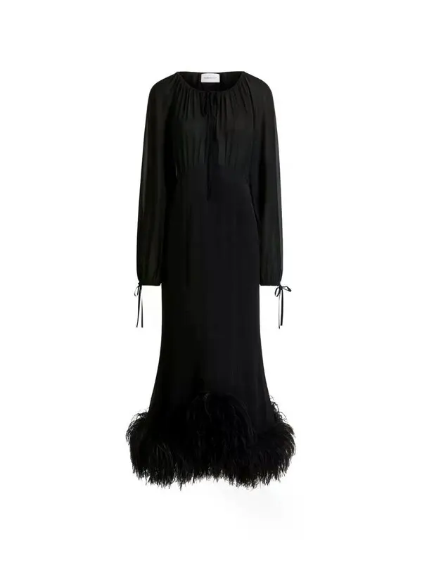 16Arlington Davis Feather-trim Midi Dress - Black