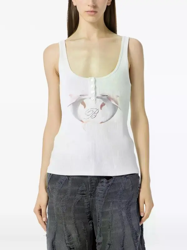 Blumarine Ribbed Dolphin Print Sleeveless Top