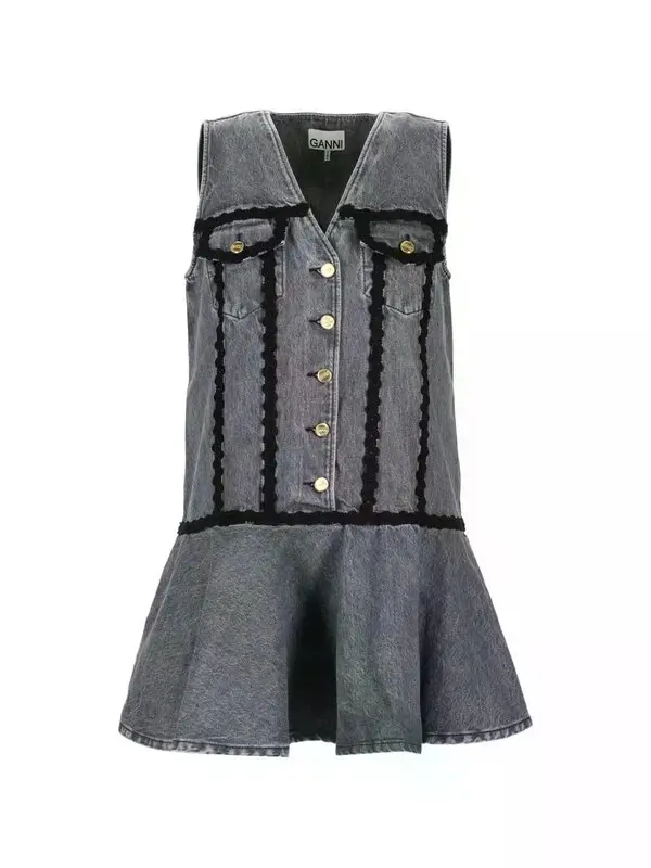 GANNI V-neck Flounce Dress - Grey