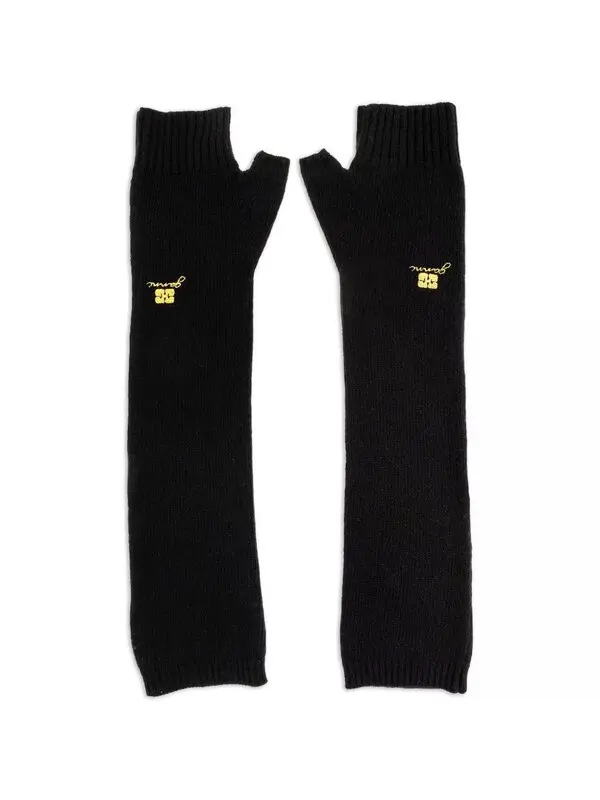 GANNI Fingerless Knitted Gloves - Black