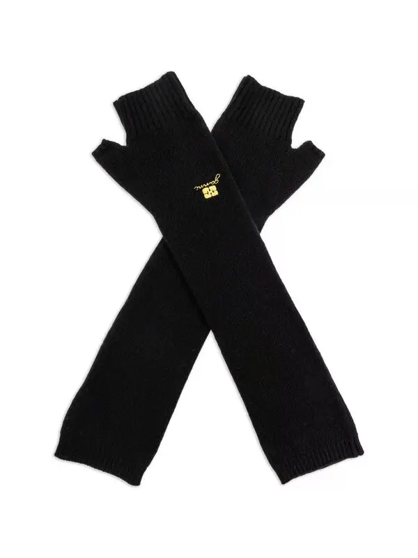 GANNI Fingerless Knitted Gloves - Black