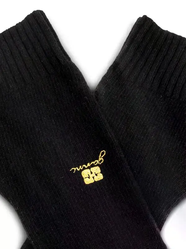GANNI Fingerless Knitted Gloves - Black