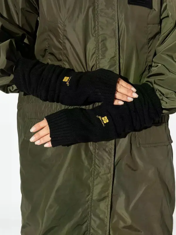 GANNI Fingerless Knitted Gloves - Black