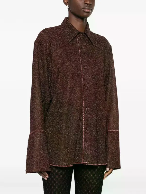 Oseree Lumière Button Trim Shirt - Brown