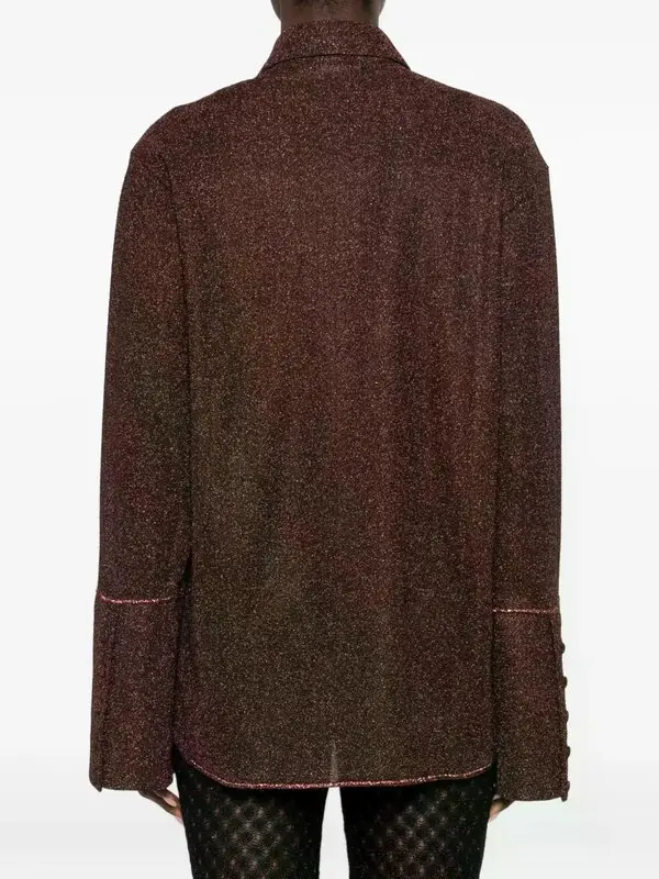 Oseree Lumière Button Trim Shirt - Brown