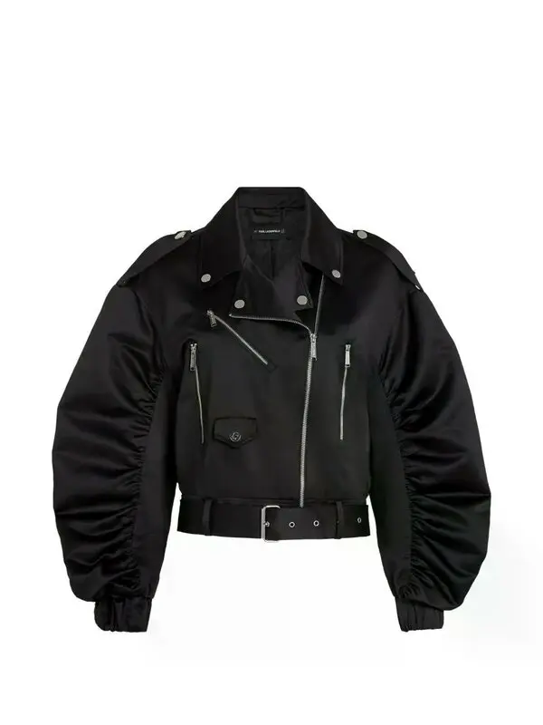 Karl Lagerfeld Ruched Satin Bomber Jacket - Black
