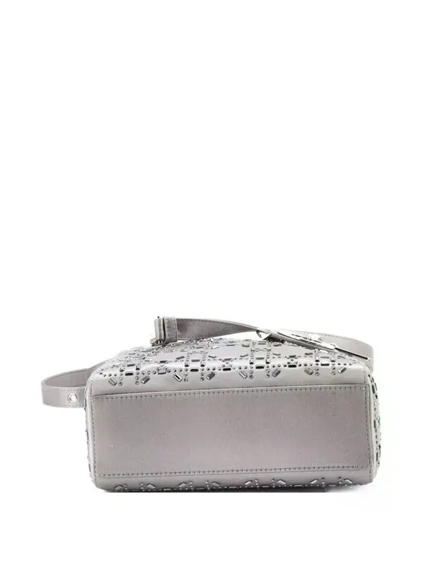 Dior Lady Mini Satchel Cannage Quilt Crystal Embellished - Grey