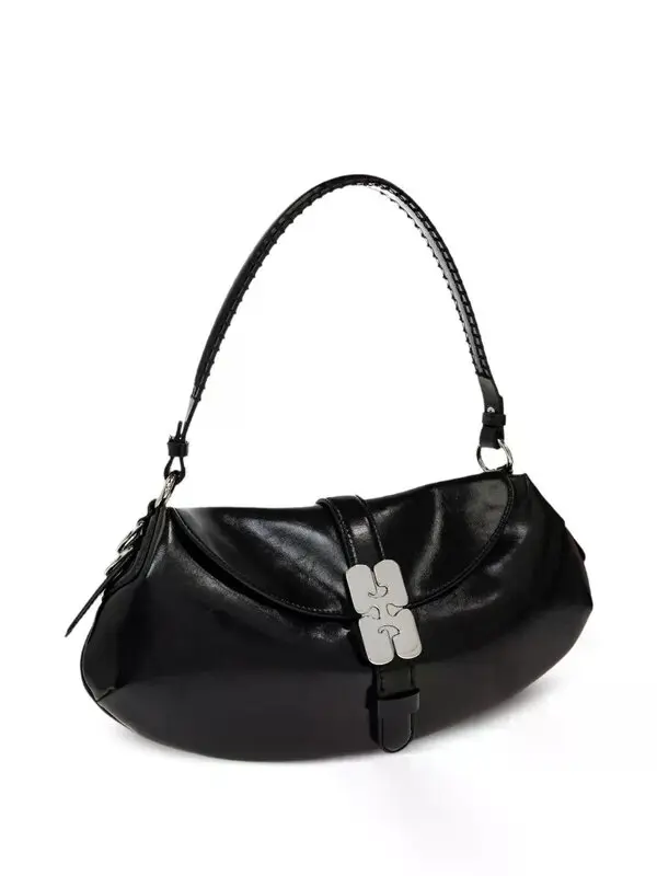 GANNI Logo-buckle Shoulder Bag - Black