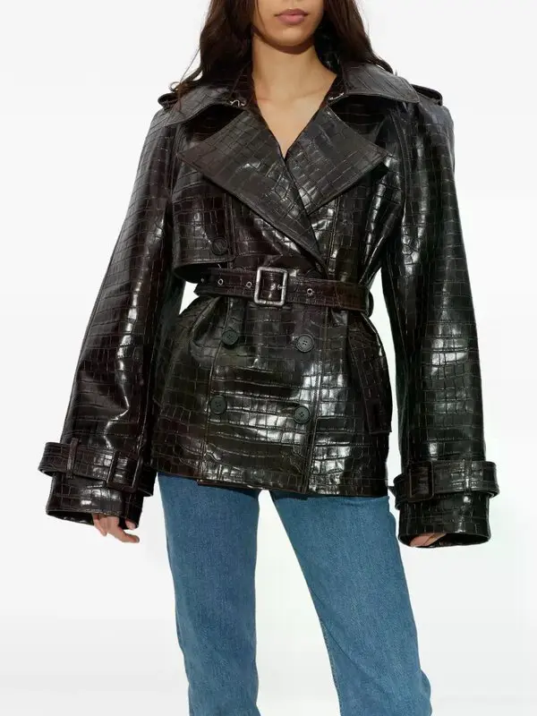 Attico Belted Leather Jacket - Brown