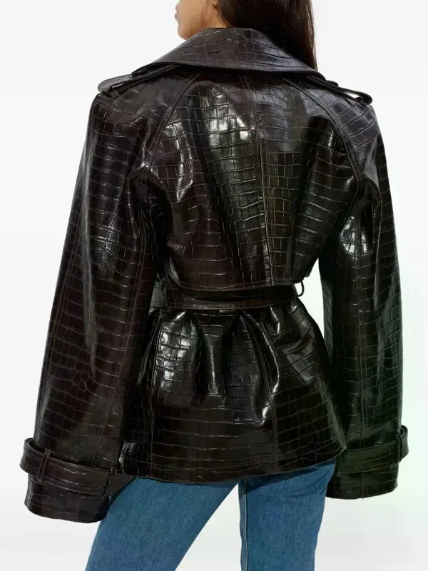 Attico Belted Leather Jacket - Brown