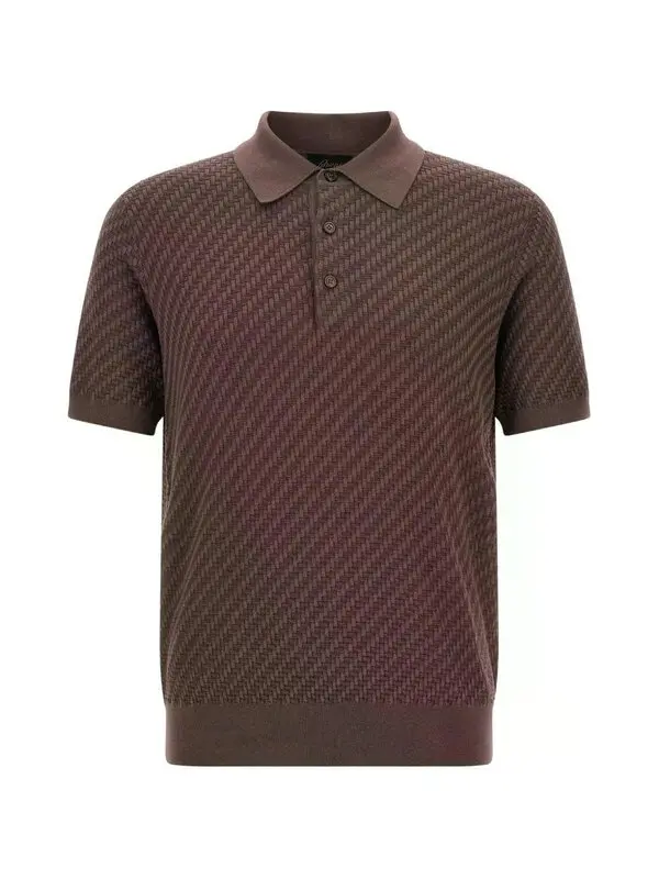 Brioni Patterned-jacquard Polo Shirt - Brown