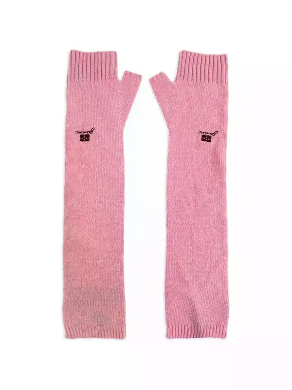 GANNI Embroidered Knit Mitts - Pink