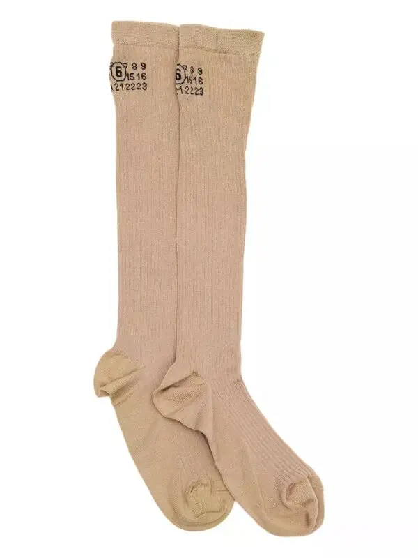 MAISON MARGIELA Numeric Logo Ribbed Socks - Neutrals