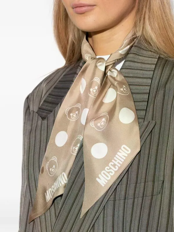 Moschino Teddy Bear Silk Scarf - Neutrals