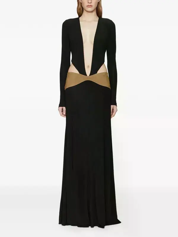 Christopher Esber Contour V-neck Suede Belted Gown