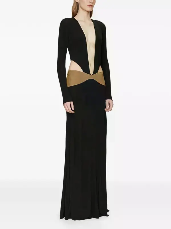 Christopher Esber Contour V-neck Suede Belted Gown