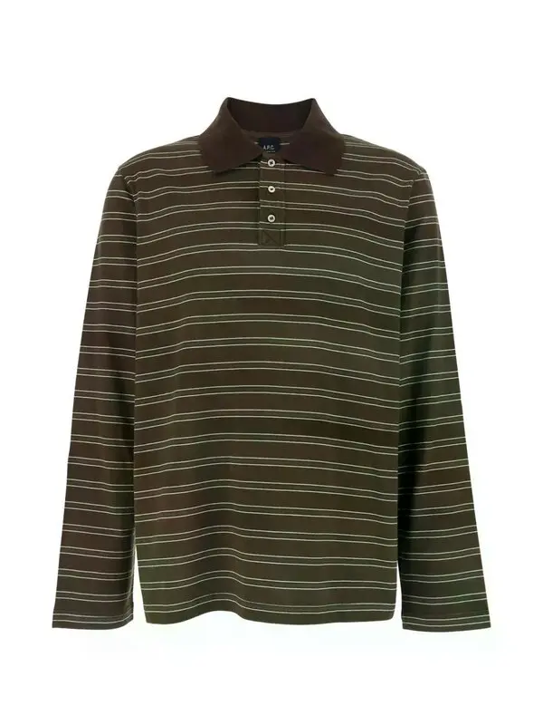 A.p.c. Striped Long-sleeve Polo Shirt - Brown