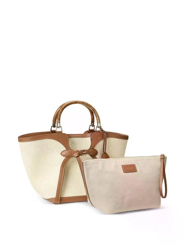 Ralph Lauren Wooden Leather-trimmed Tote - Neutrals